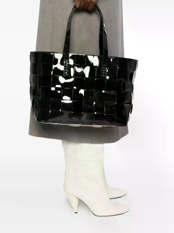 Dragon Diffusion Patent Leather Woven Tote Bag - Black