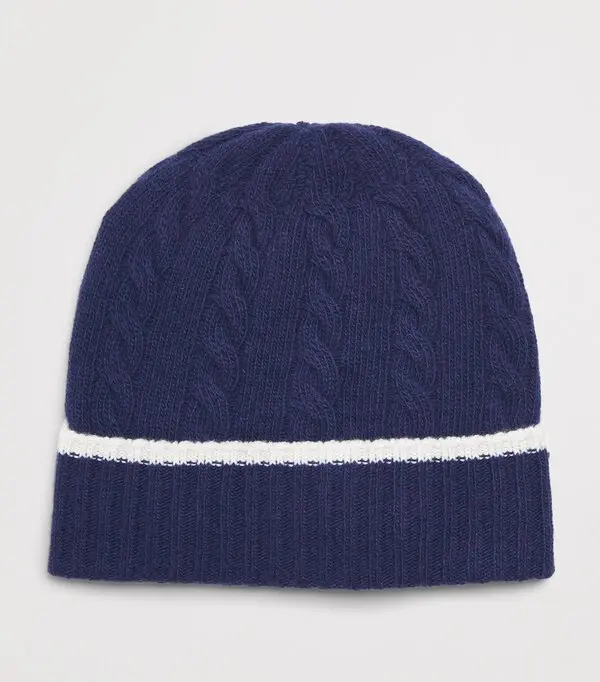 Moncler Virgin Wool Stripe Cable-Knit Beanie - Navy  display picture 2