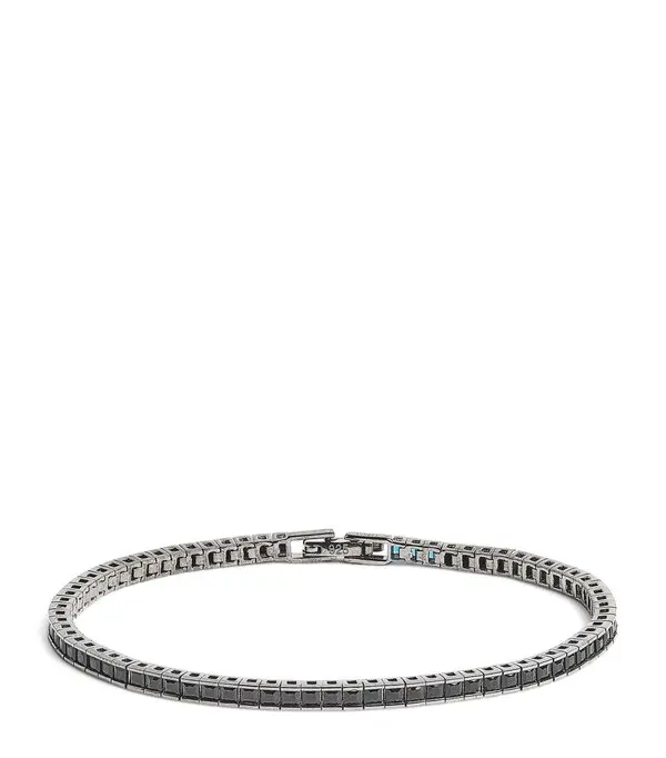 Tateossian Sterling Silver Quadro Tennis Bracelet - Black