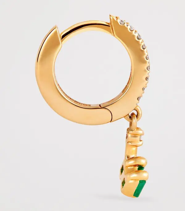 SUZANNE KALAN Yellow Diamond And Emerald Dangle Huggie Earrings