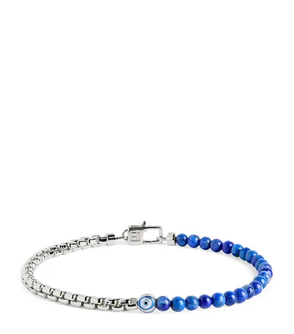 Tateossian Rhodium-plated Silver And Lapis Lazuli Bracelet - Blue