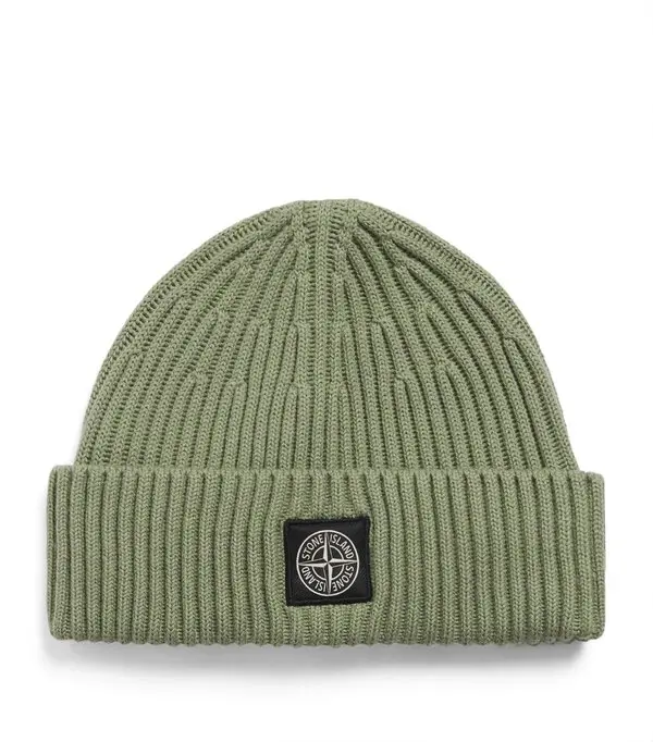 Stone Island Virgin Wool Ribbed Beanie - Green