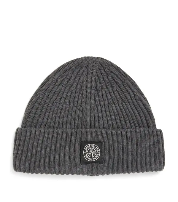 Stone Island Virgin Wool Ribbed Beanie - Grey