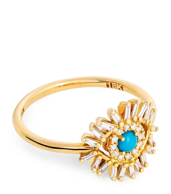 SUZANNE KALAN Diamond And Turquoise Evil Eye Ring - Gold