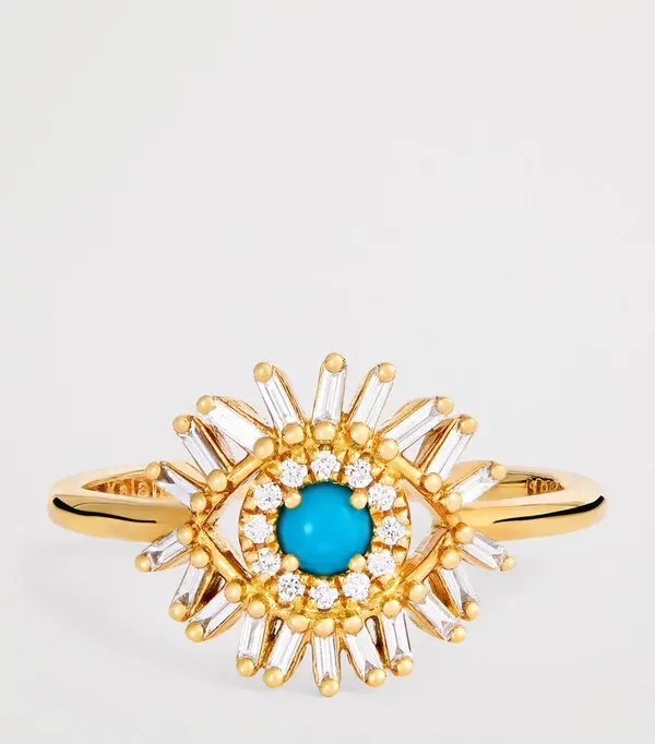 SUZANNE KALAN Yellow Diamond And Turquoise Evil Eye Ring