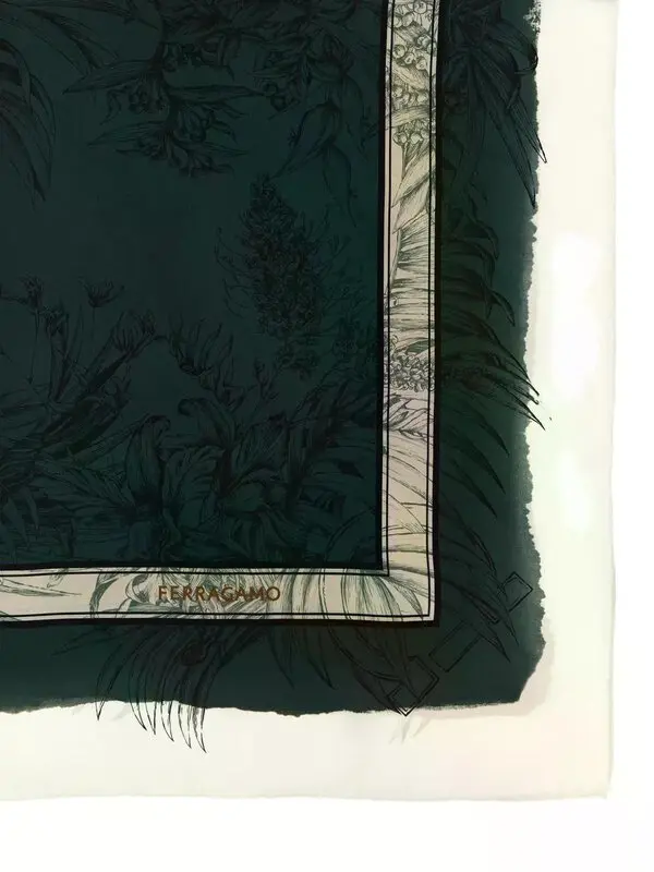 FERRAGAMO Floral-print Silk Scarf - Green