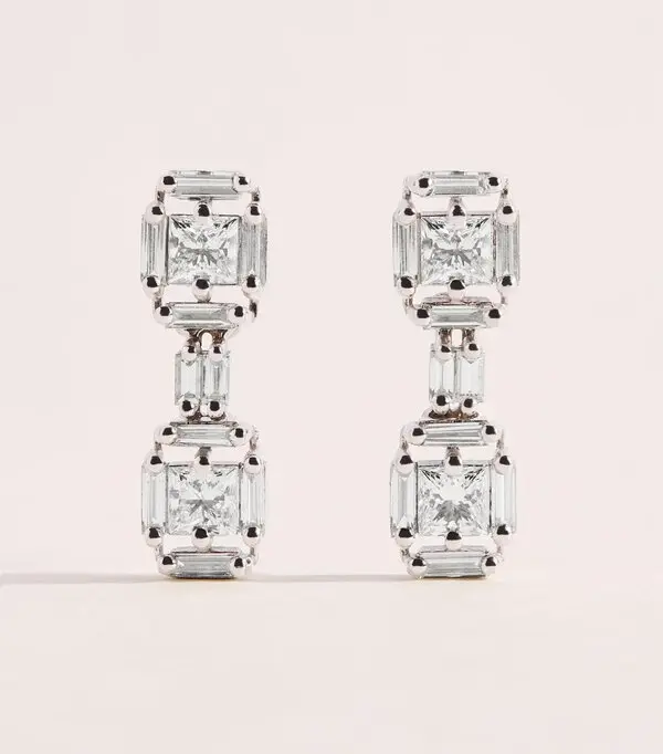 SUZANNE KALAN Gold And Diamond Princess Deco Drop Earrings - White