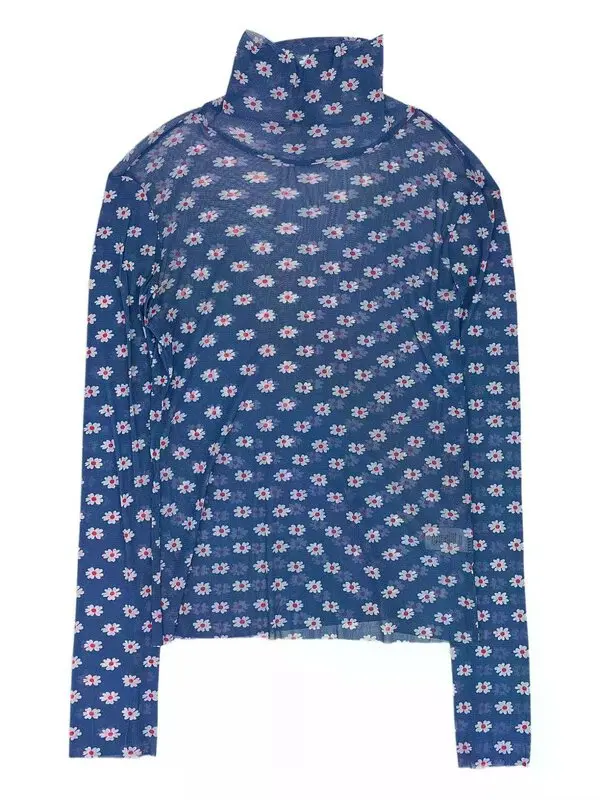 Callipygian Flower-print Turtleneck Sweater - Blue