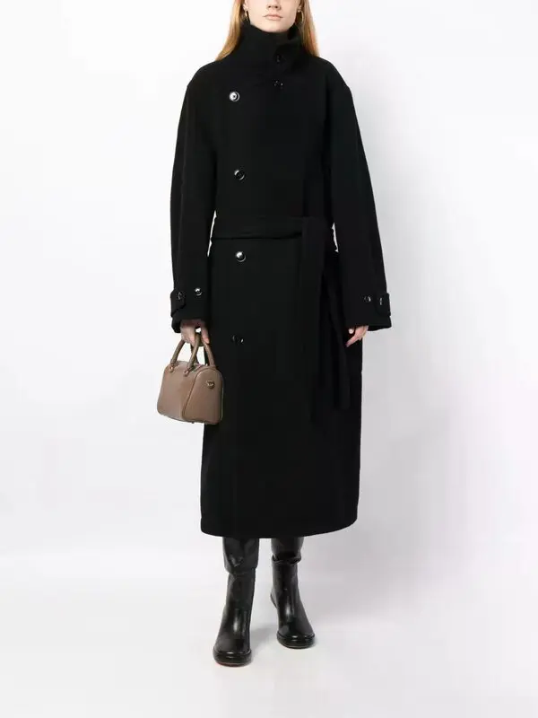 LEMAIRE Belted Double-breasted Coat - Black