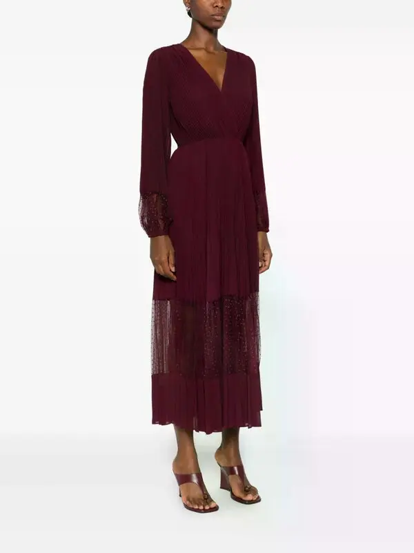 TWINSET Pleated Spotted-panel Midi Dress
