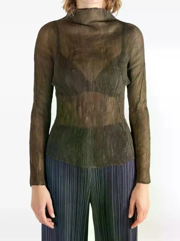 Issey Miyake Chiffon Twist 1 Pleated High-neck Top