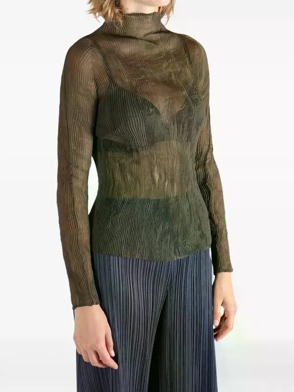 Issey Miyake Chiffon Twist 1 Pleated High-neck Top