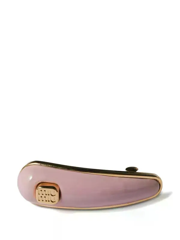 Miu Miu Leather Hair Clip With Logo - Pink