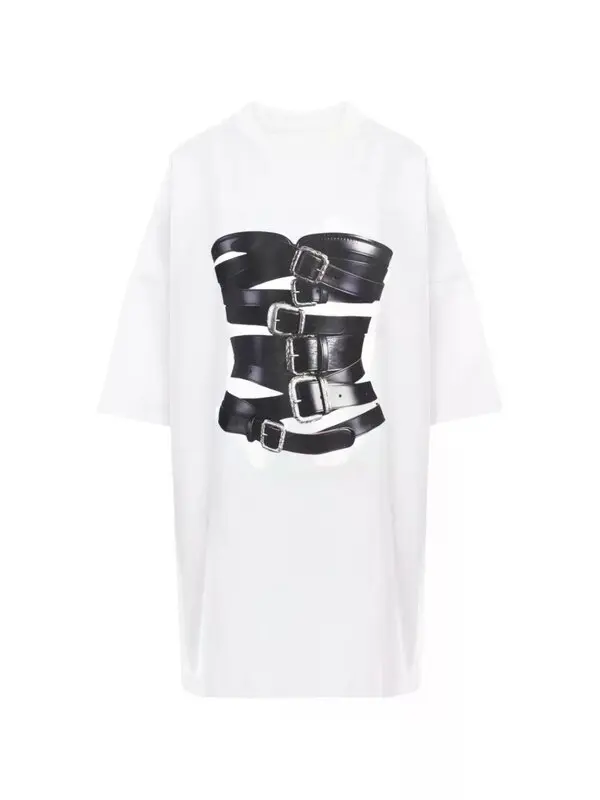 HAMZA Corset Buckle Print T-shirt - White