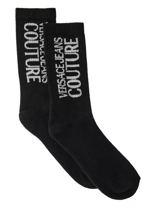 Versace Logo-print Ribbed Socks - Black