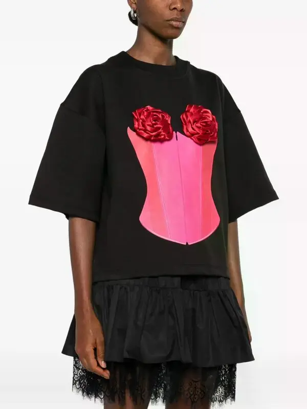 HAMZA Rose-embellished T-shirt - Black