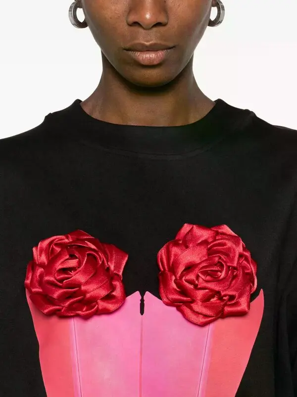 HAMZA Rose-embellished T-shirt - Black