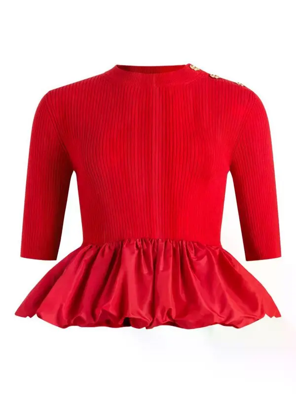 PATOU Ribbed Ruffle-hem Jumper - Red