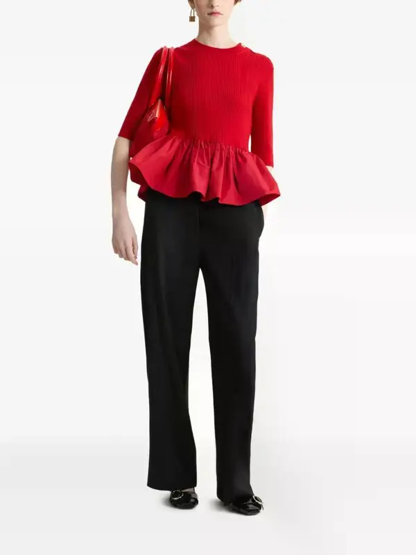 PATOU Ribbed Ruffle-hem Jumper - Red