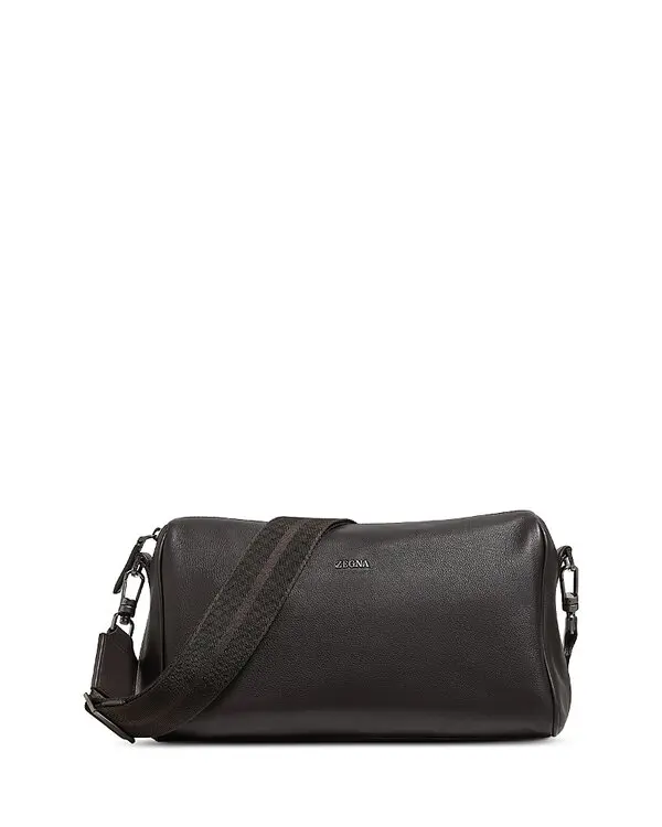 Zegna Secondskin Leather Crossbody - Dark Brown