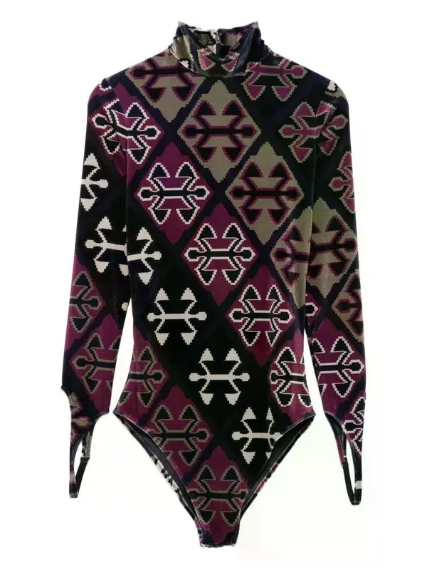 Burc Akyol Geometric-print Velvet Bodysuit