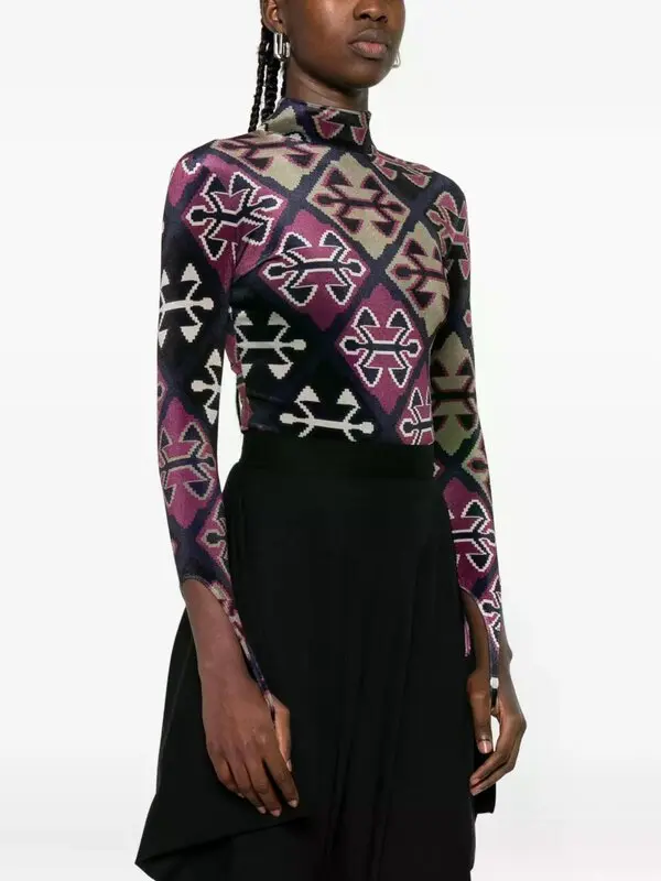 Burc Akyol Geometric-print Velvet Bodysuit