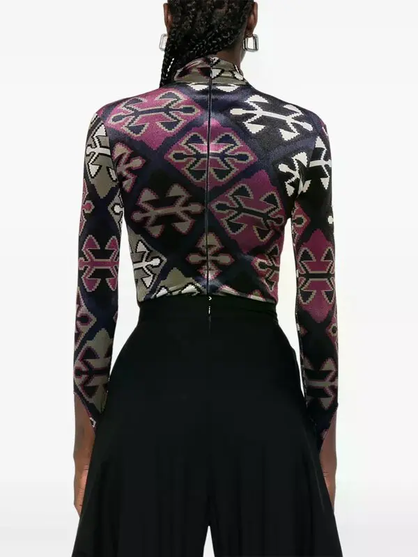 Burc Akyol Geometric-print Velvet Bodysuit