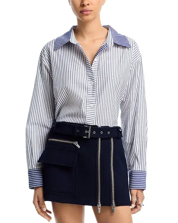 Aqua Contrast Stripe Button-up Shirt