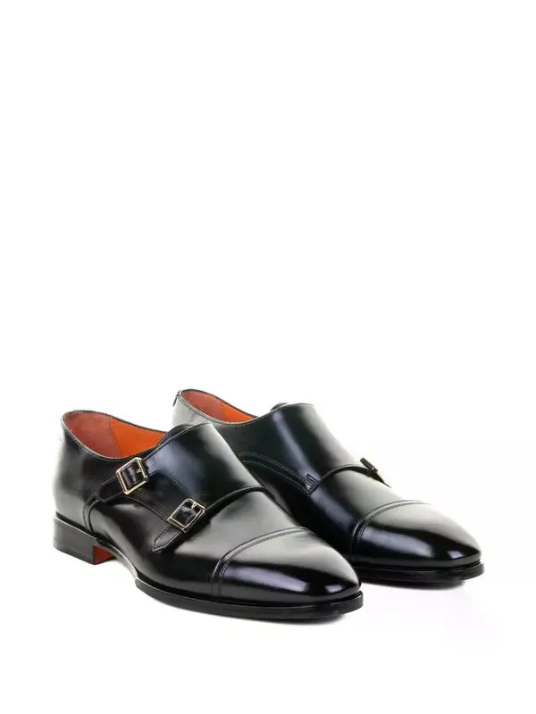 Santoni Double-buckle Leather Monk Shoes - Black