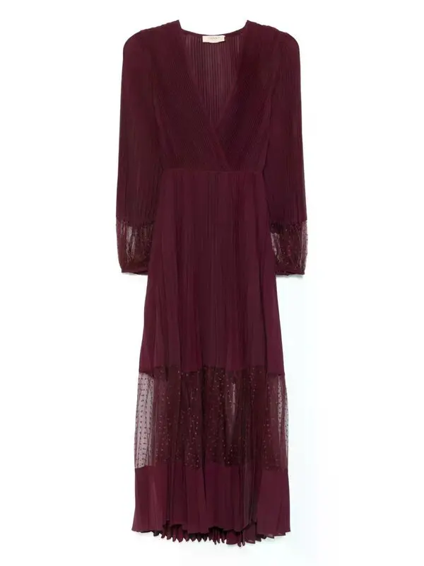 TWINSET Pleated Spotted Panel Midi Dress