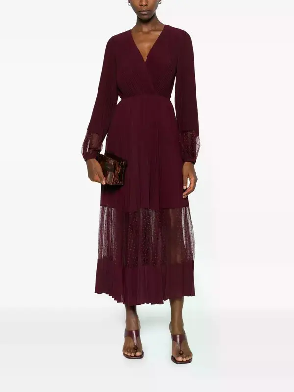 TWINSET Pleated Spotted Panel Midi Dress