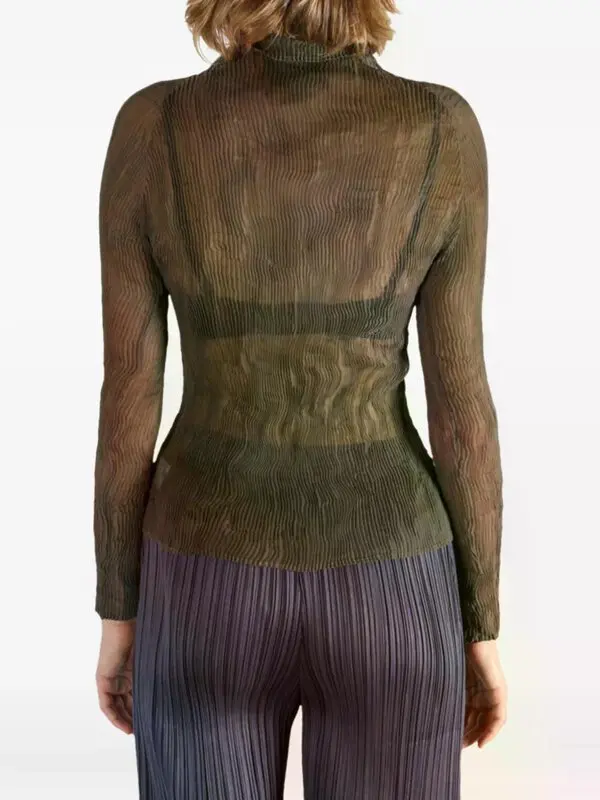 Issey Miyake Chiffon Twist 1 Pleated High-neck Top - Brown