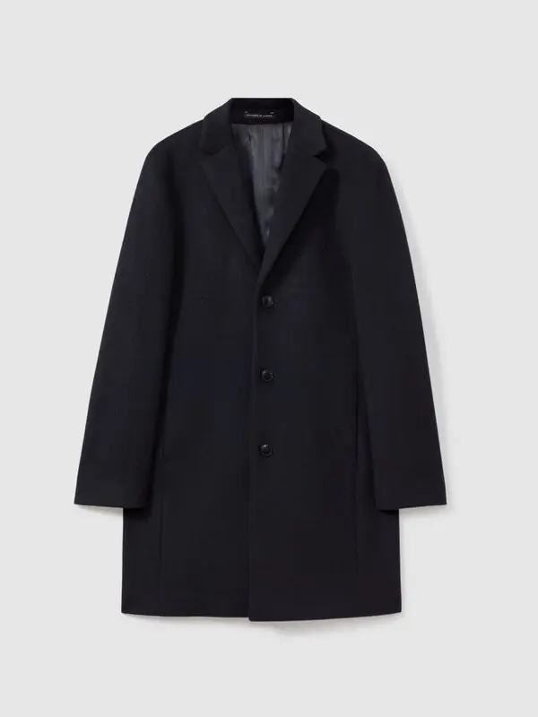 REISS Clark Wool Blend Epsom Overcoat - Navy