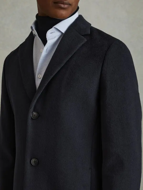 REISS Clark Wool Blend Epsom Overcoat - Navy