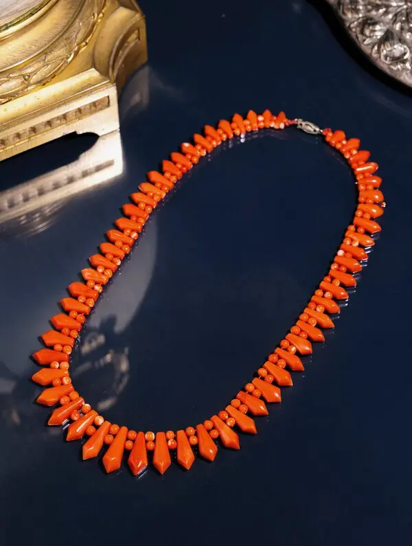 Estate Antique Carved Necklace - Coral