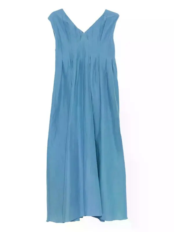 Max Mara Pleated V-neck Dress - Blue