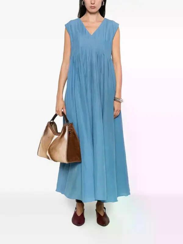 Max Mara Pleated V-neck Dress - Blue