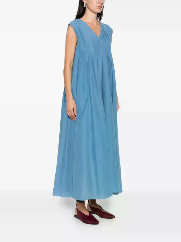 Max Mara Pleated V-neck Dress - Blue