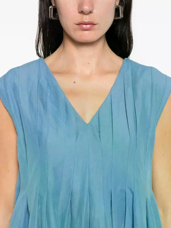 Max Mara Pleated V-neck Dress - Blue