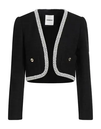 Sandro Tweed Bolero Jacket With Beads - Black