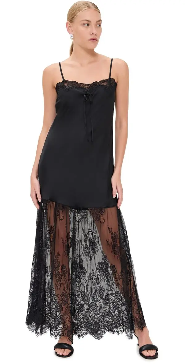 Show Me Your Mumu Celine Lace Trim Dress - Black Luxe Satin | Editorialist