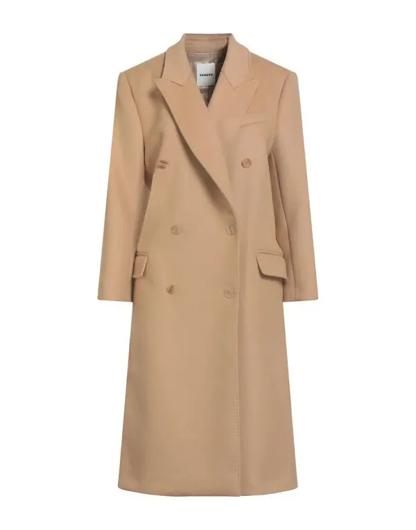 Sandro Coat In Wool And Polyamide - Beige