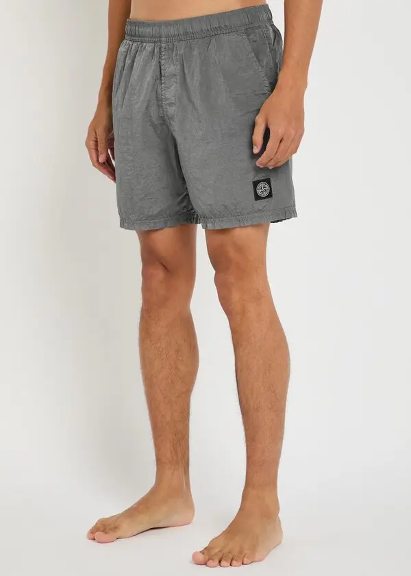Stone Island Logo Crinkled Nylon Swim Shorts