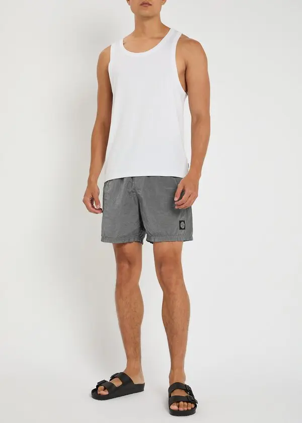 Stone Island Logo Crinkled Nylon Swim Shorts