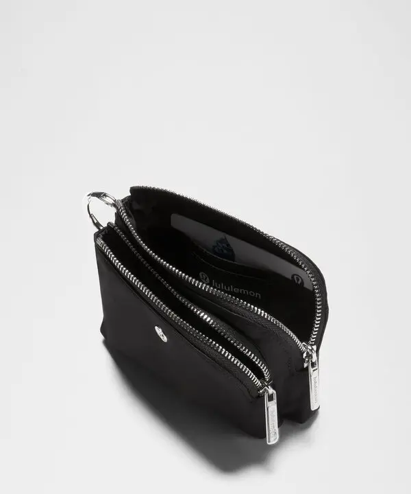 Lululemon Double Zip Clippable Card Pouch - Black/black/silver