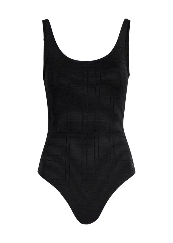TOTEME Monogram Pointelle Swimsuit - Black