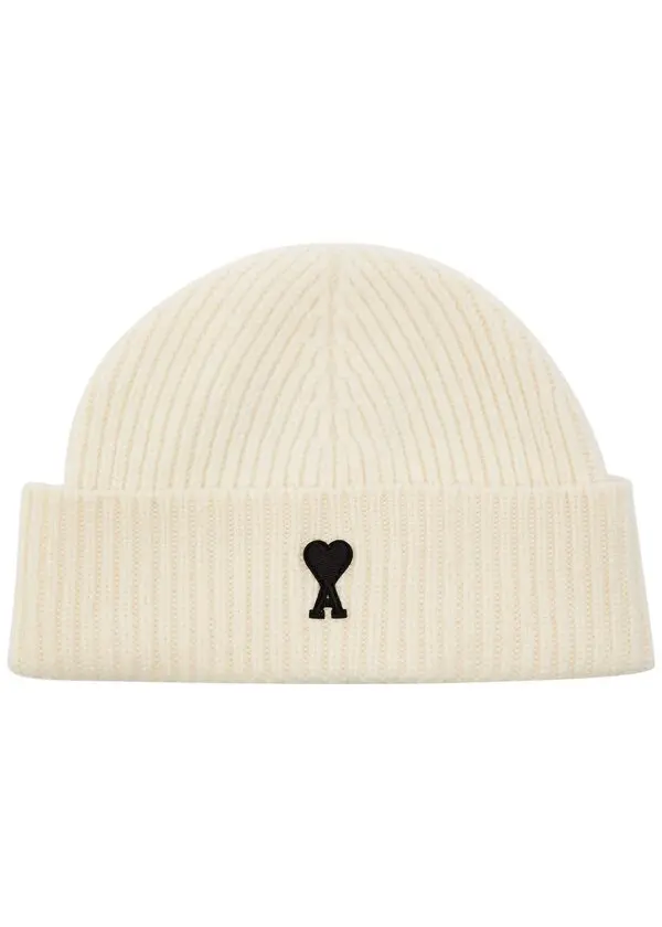 Ami Logo-embroidered Wool Beanie - Off White