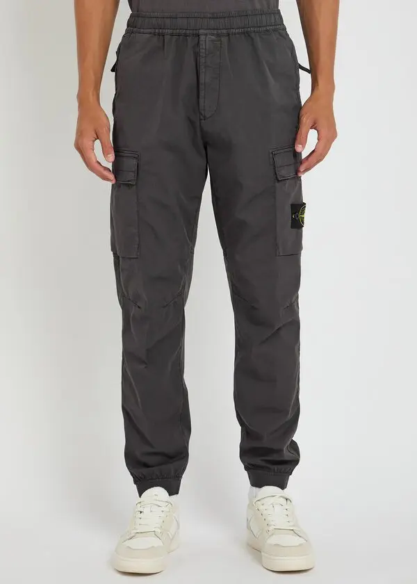 Stone Island Logo Stretch-cotton Cargo Trousers - Grey