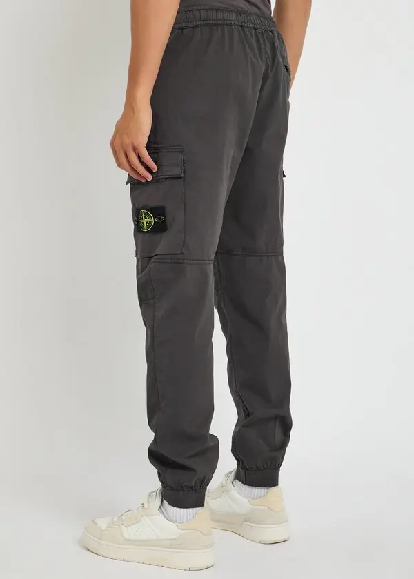 Stone Island Logo Stretch-cotton Cargo Trousers - Grey