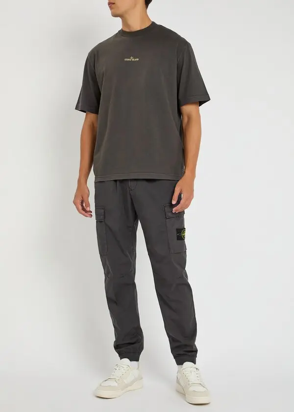 Stone Island Logo Stretch-cotton Cargo Trousers - Grey